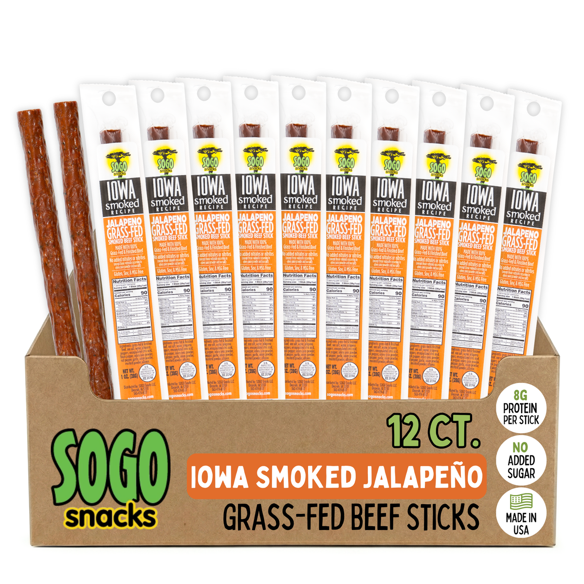 Jalapeno, Iowa Smoked Recipe, 100% Grass-Fed Beef Sticks | Sogo Snacks